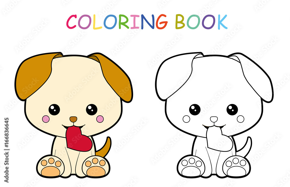 Coloring page of cute little puppy with love for preschool kids ...