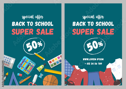 Back to school flyer template with School supplies and school uniform ...