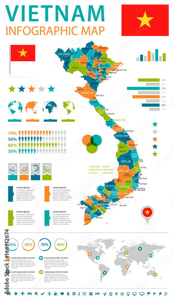 Vietnam - infographic map and flag - illustration Stock Vector | Adobe ...