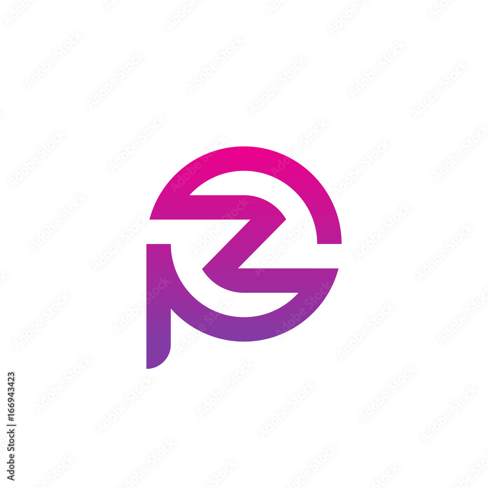 Initial letter pz, zp, z inside p, linked line circle shape logo ...