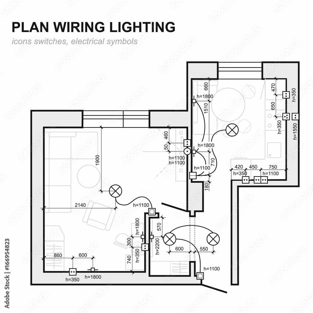 Plan wiring lighting. Electrical Schematic interior. Set of standard ...