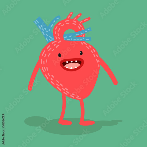 Cartoon human organs. Vector heart. Healthy and strong cute heart ...