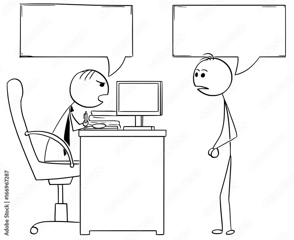 Cartoon Illustration of Boss Manager Talking with Male Employee in ...