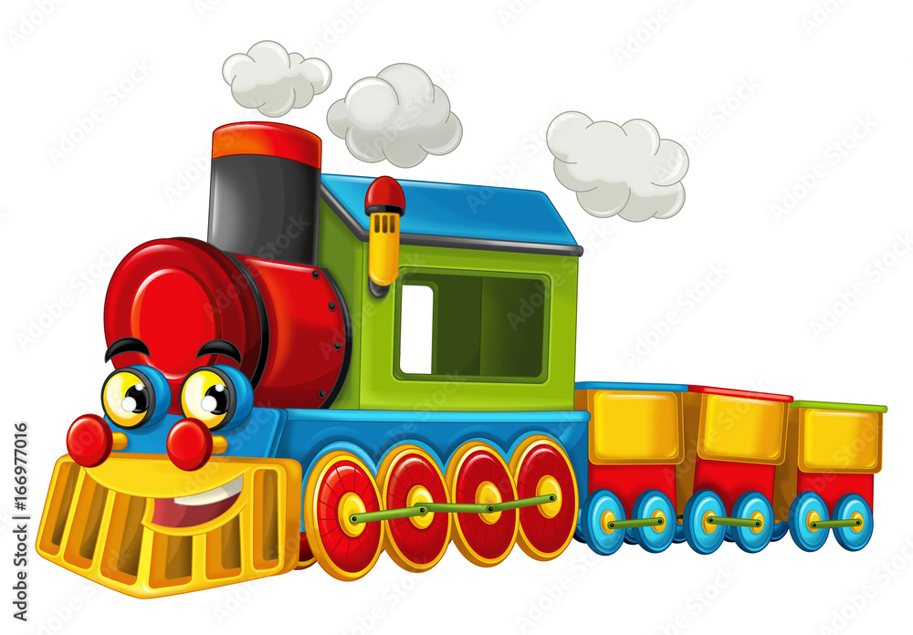 Cartoon funny looking steam train - isolated - illustration for ...