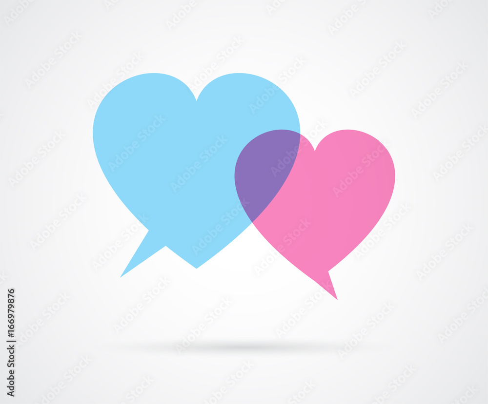 Heart shaped love speech bubbles. Male and female concept. Dialog ...