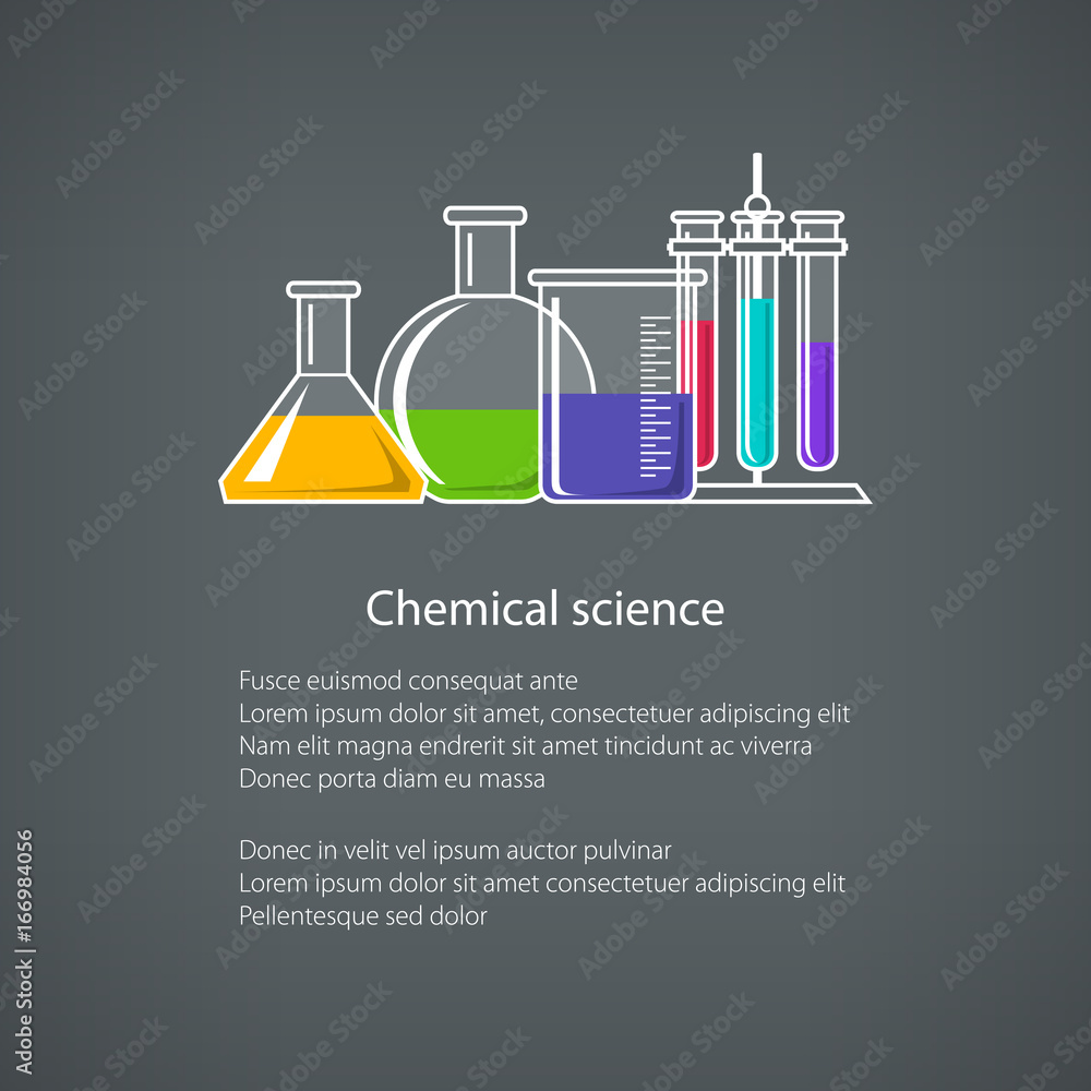 Flasks Beakers and Test-tube with Text, Chemical Laboratory Equipment ...