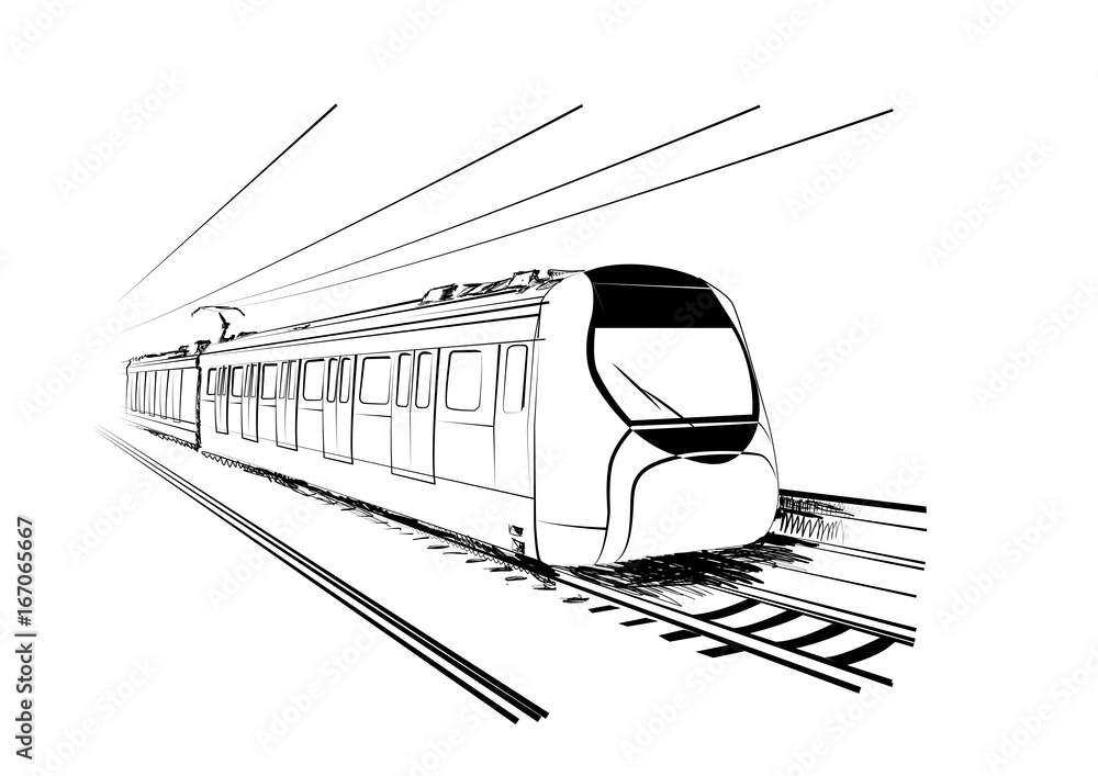 Metro train vector sketches in black lines Stock Vector | Adobe Stock