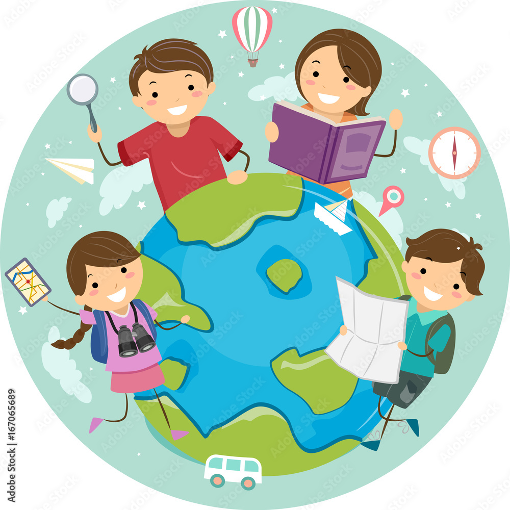 Stickman Kids Family World Travel Stock Vector | Adobe Stock