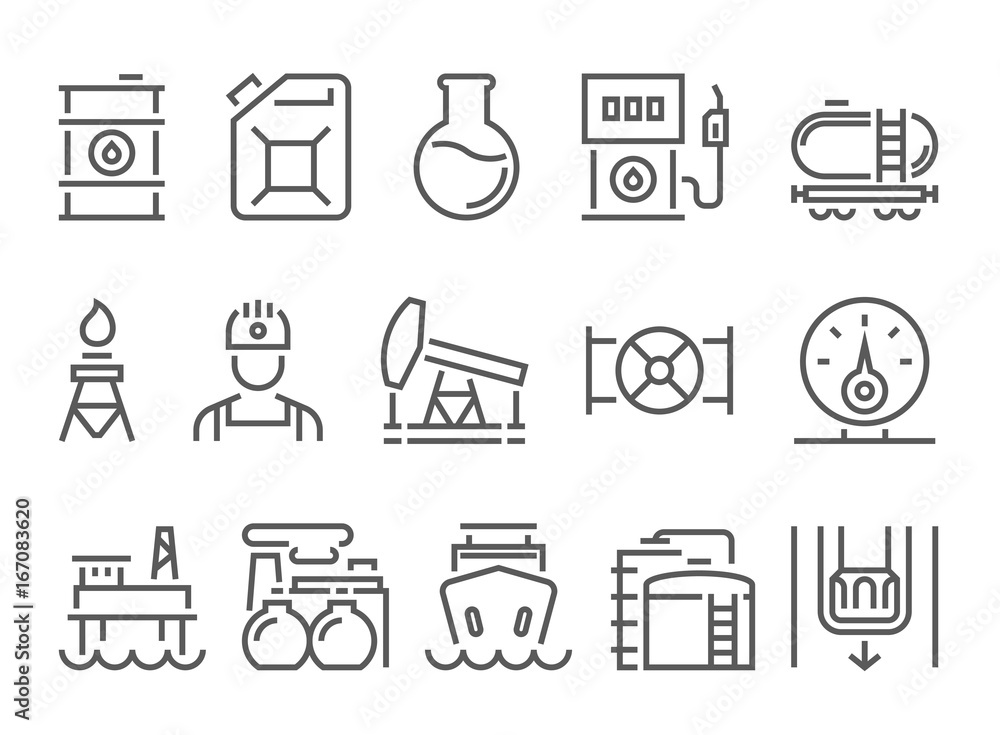 oil and petrol industry objects. icons set of heavy industry, mining ...