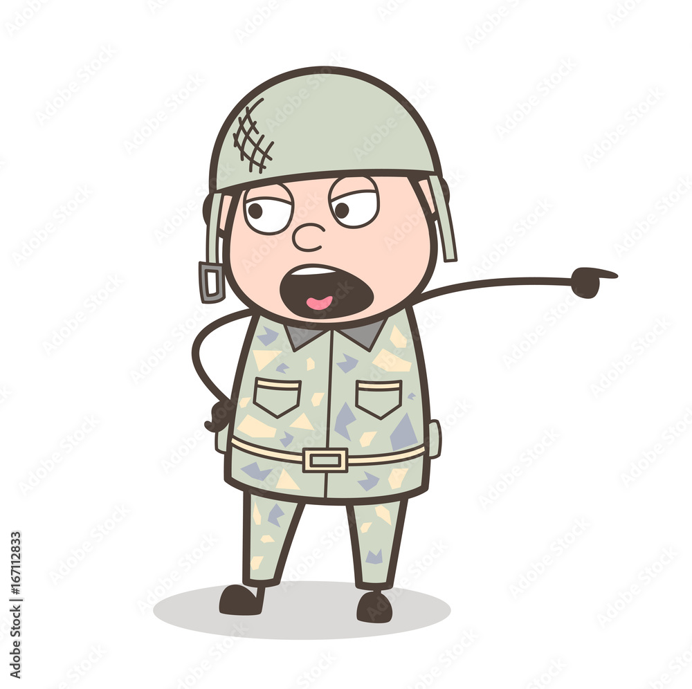 Cartoon Army Man Very Rudely Giving an Order Vector Illustration Stock ...