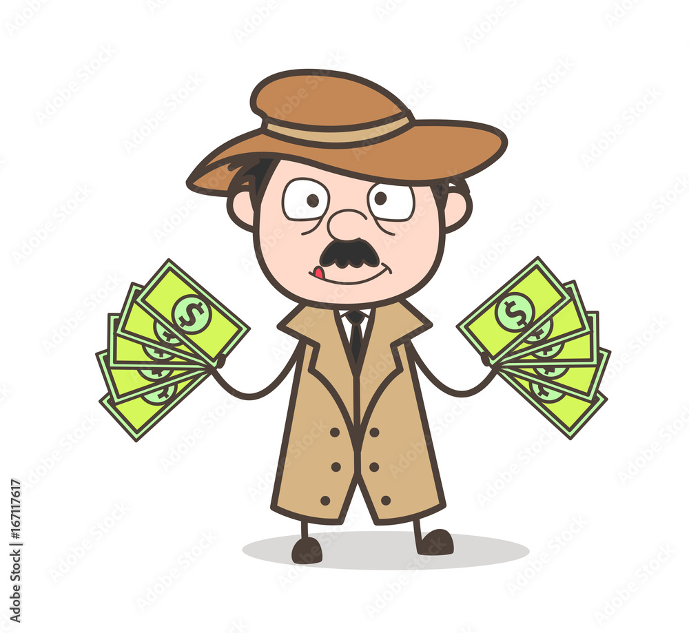Cartoon Detective Showing Money Vector Illustration Stock Vector ...