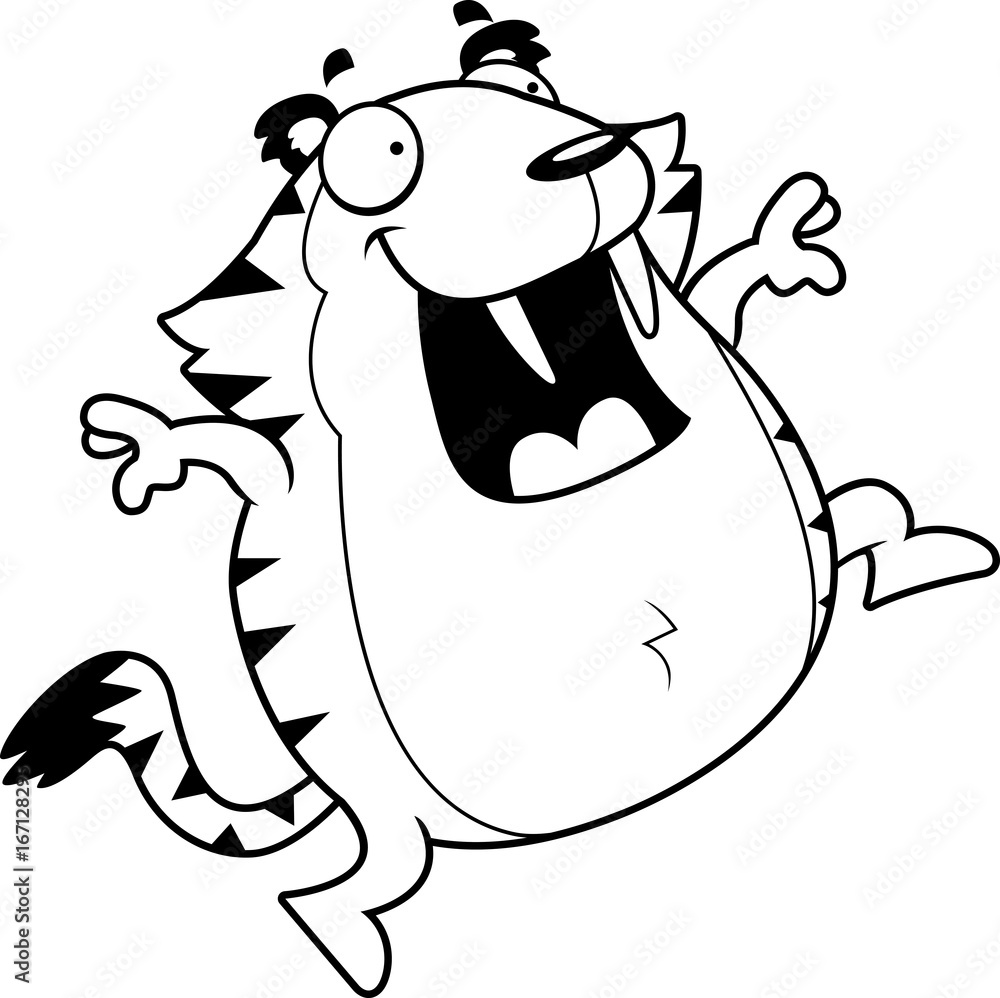 Cartoon Saber-Toothed Tiger Jumping Stock Vector | Adobe Stock
