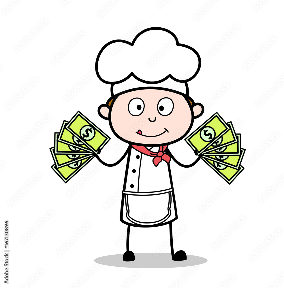 Cartoon Chef Showing Money Vector Illustration Stock Vector | Adobe Stock