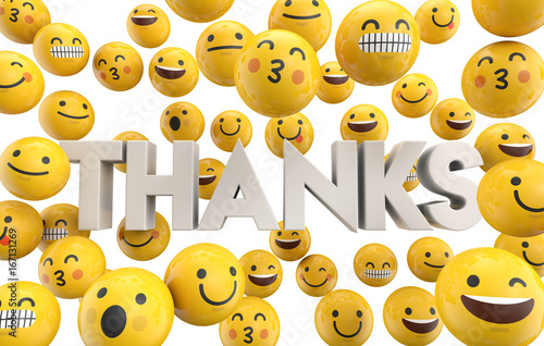 Set of emoji emoticon character faces with the word thanks, 3D ...