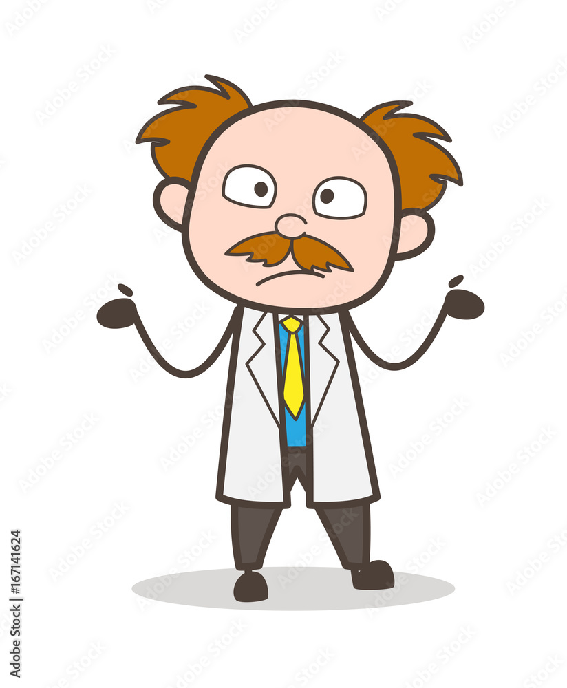 Cartoon Surprised Scientist Showing Empty Hands Vector Illustration ...