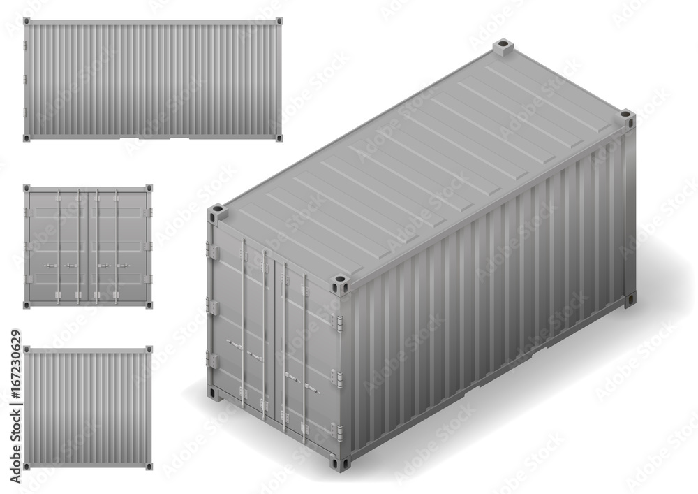 Isometry of cargo transport sea container. Drawing in vector graphics ...