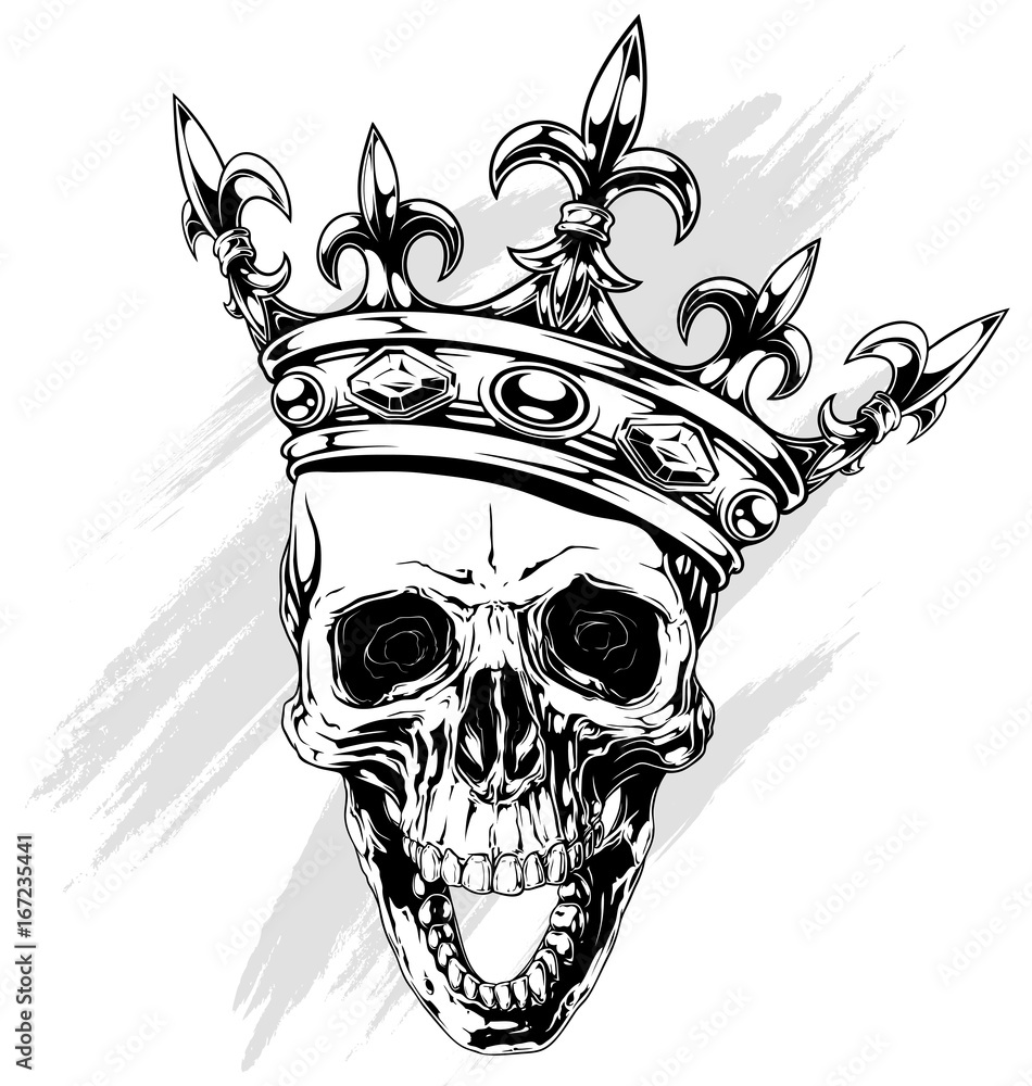 Graphic human skull with king crown Stock Vector | Adobe Stock