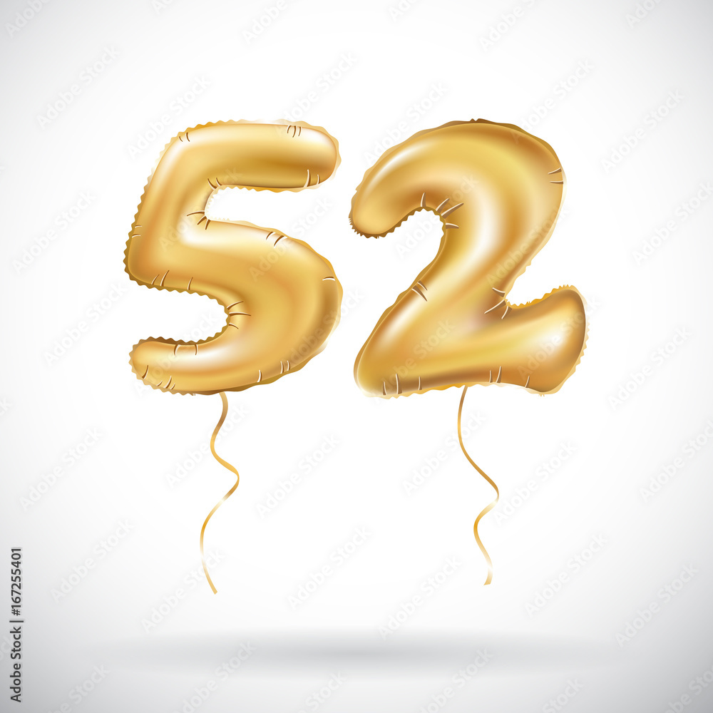 vector Golden number 52 fifty two metallic balloon. Party decoration ...