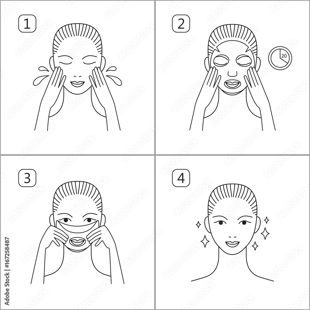 Steps how to apply facial mask. Vector isolated illustrations se Stock ...
