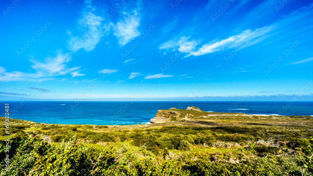 Rugged rocks and steep cliffs of the Cape of Good Hope on the Atlantic ...