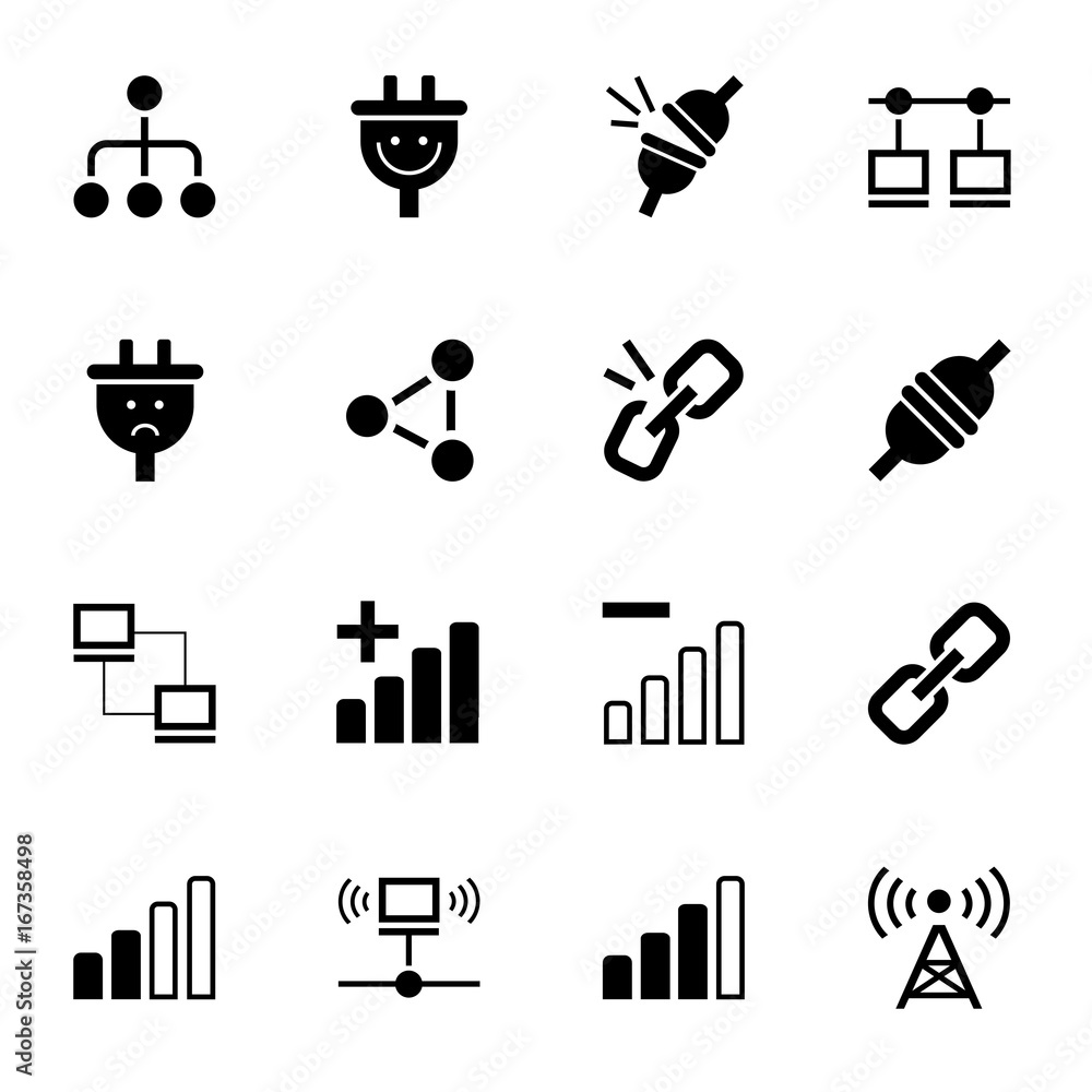 Connection, no connection, icon, monochrome, vector. Communication and ...