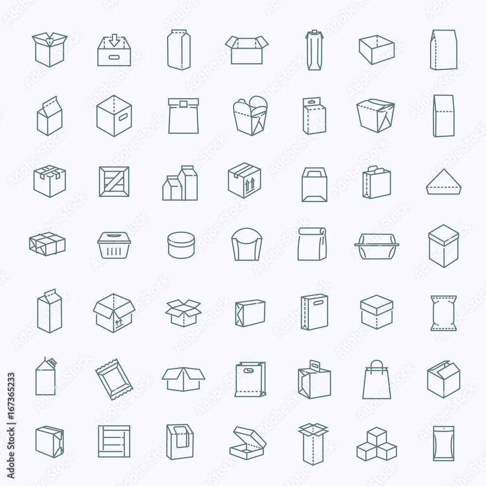 Vector package types icon set in thin line style Stock Vector | Adobe Stock