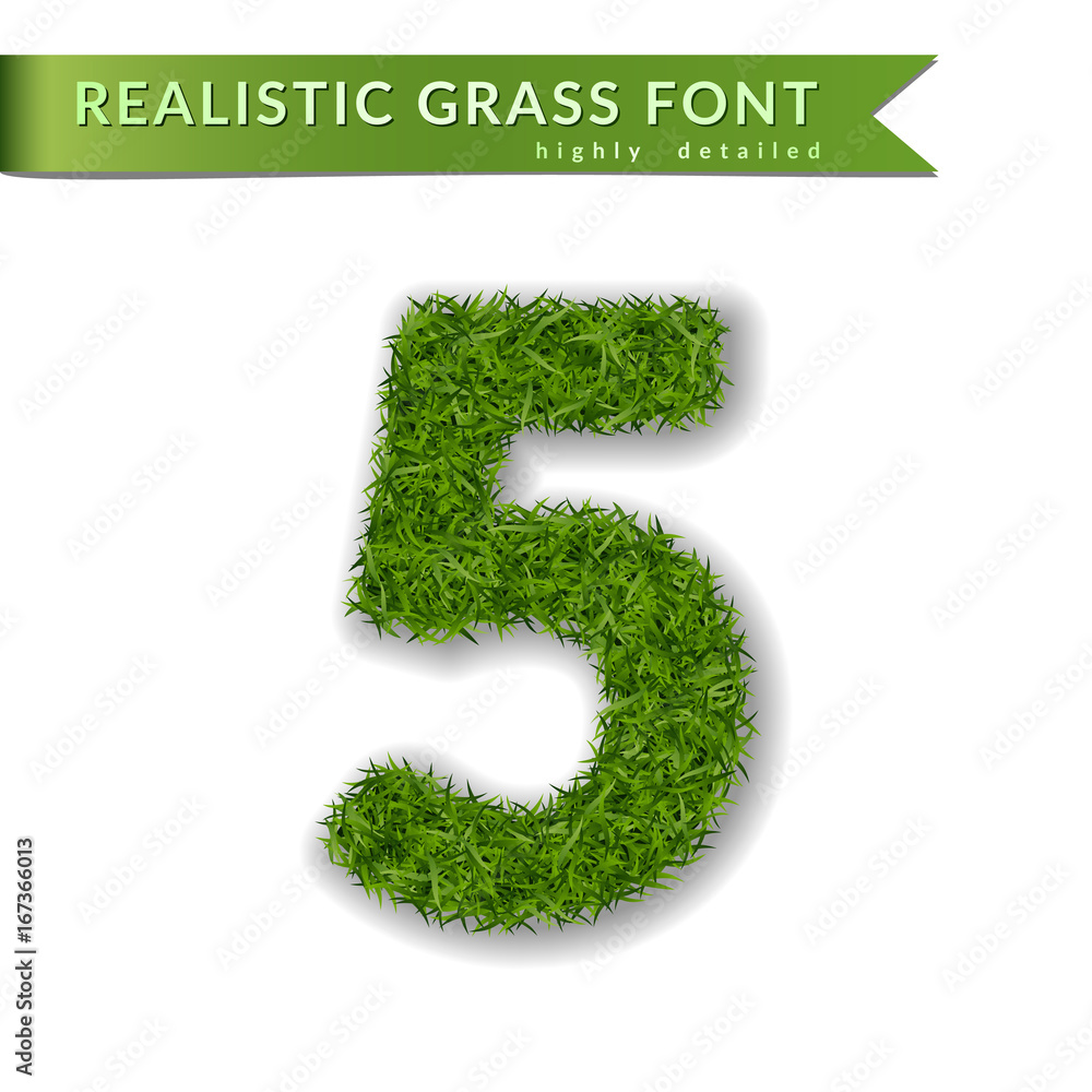 Grass number five. Green number five, isolated on white background ...