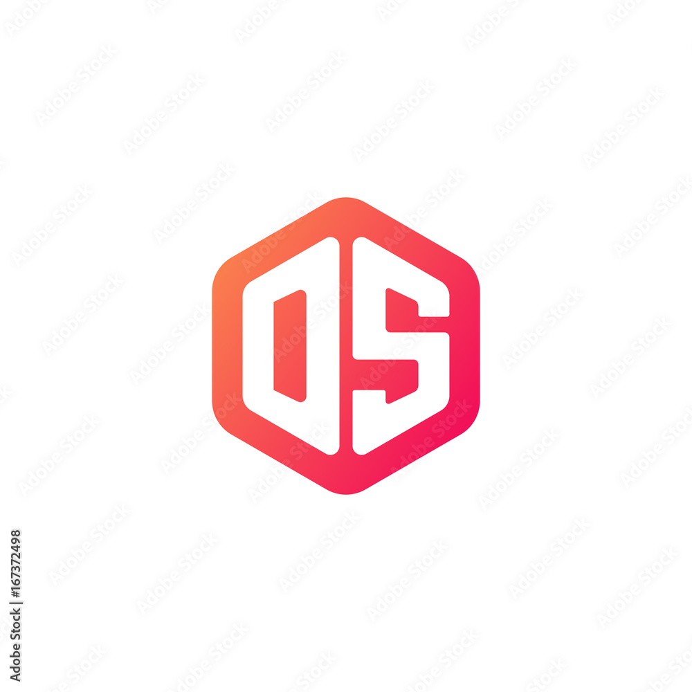 Initial letter ds, rounded hexagon logo, gradient red orange colors ...