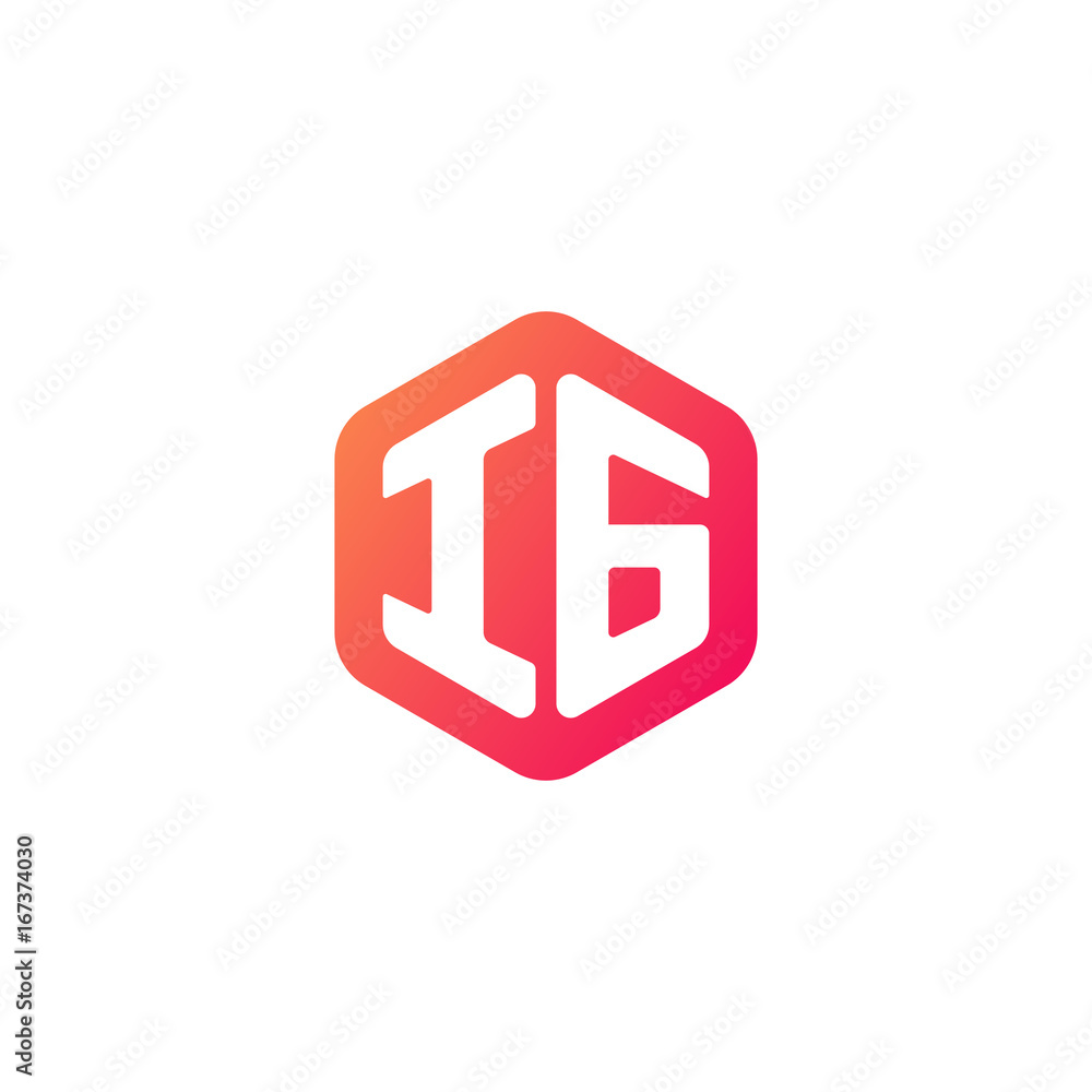 Initial letter ig, rounded hexagon logo, gradient red orange colors ...