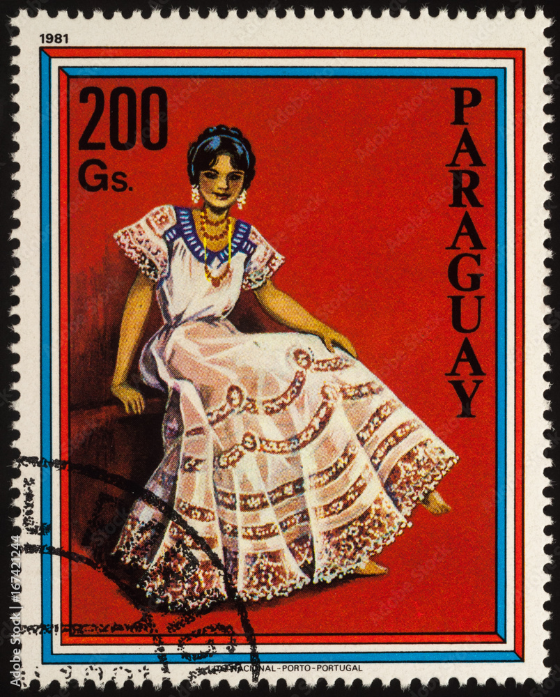 Young woman in traditional dress on postage stamp Stock Photo | Adobe Stock