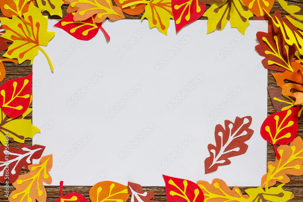 Autumn frame. Colorful leaves of trees. Children's art project, craft ...