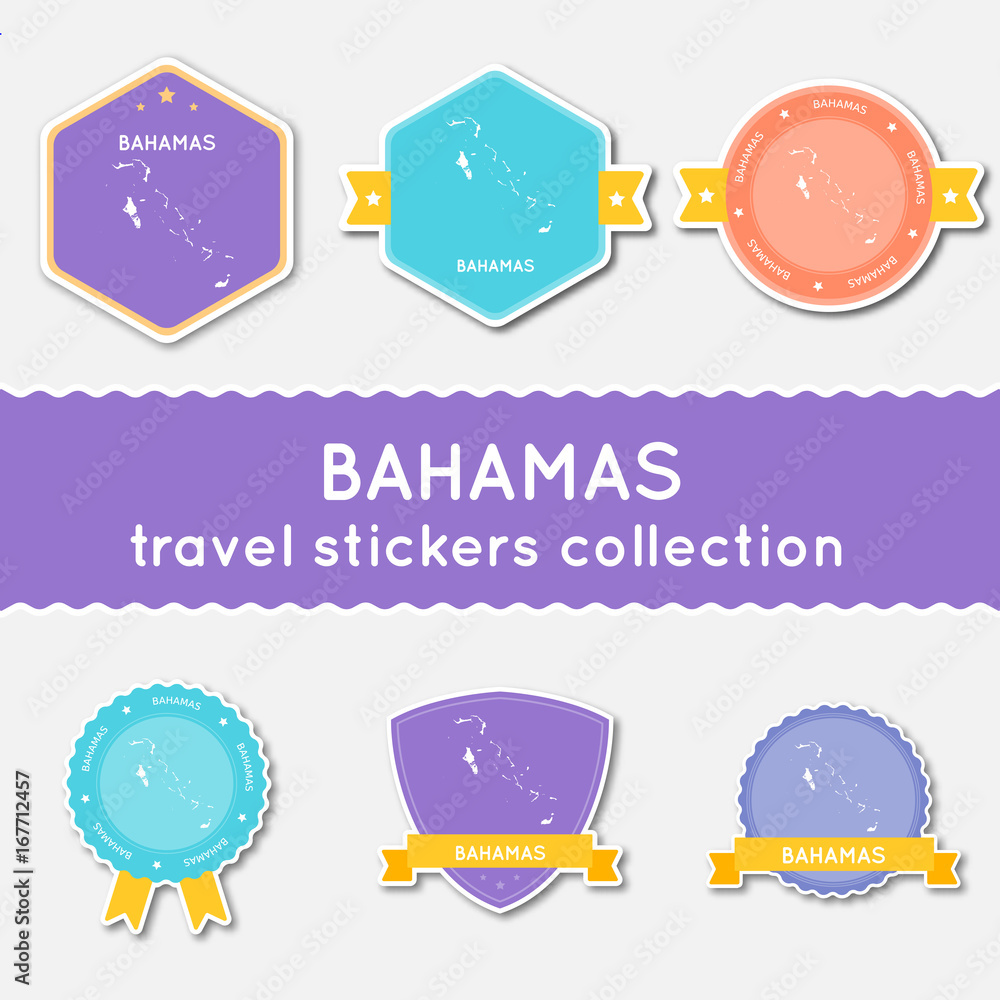 Bahamas travel stickers collection. Big set of stickers with country ...