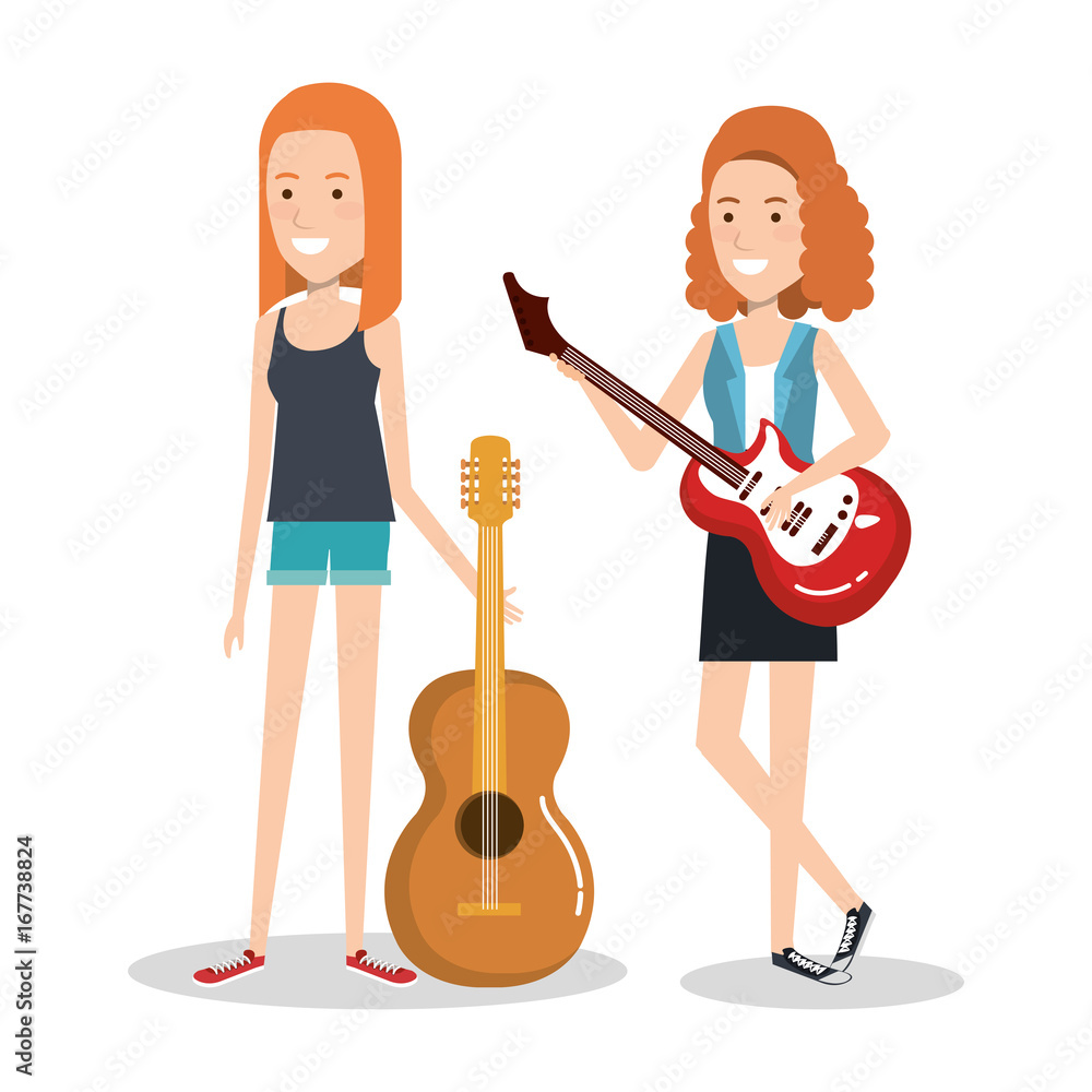 girls playing musical instruments together vector illustration Stock ...