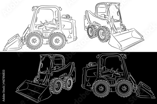 Skid steer compact heavy construction equipment line art vector ...