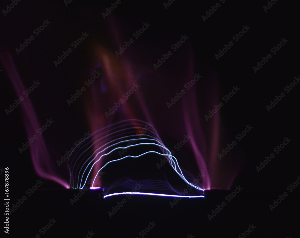 Electric arc between two electrodes seen on a black background. Stock ...