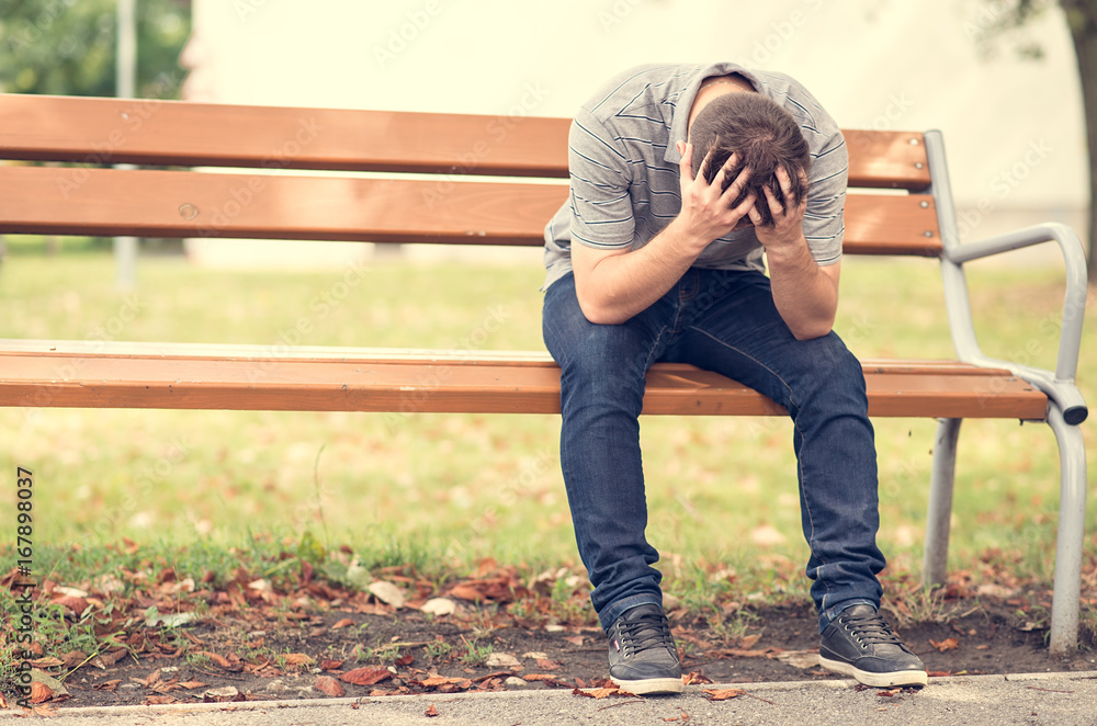 Sad man on the bench Stock Photo | Adobe Stock