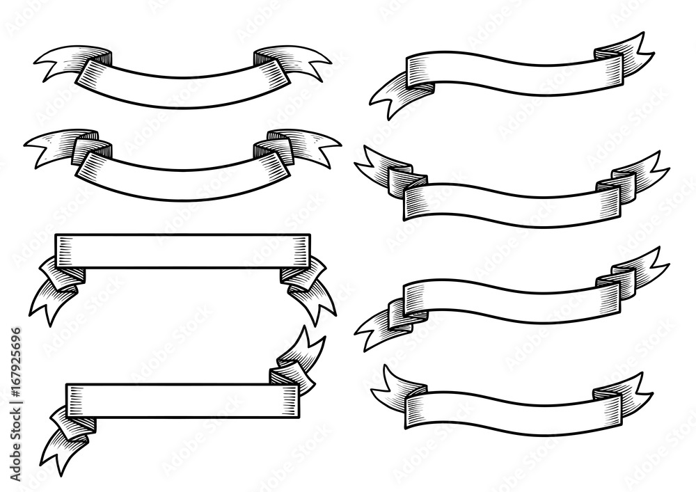 Banner collection illustration, drawing, engraving, ink, line art ...
