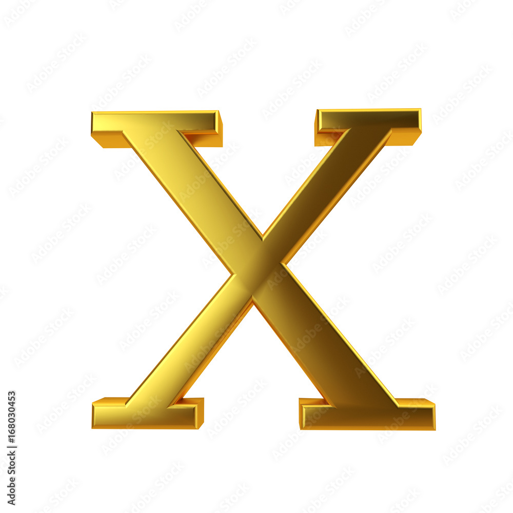 Shiny gold letter X on a plain white background. 3D Rendering Stock ...