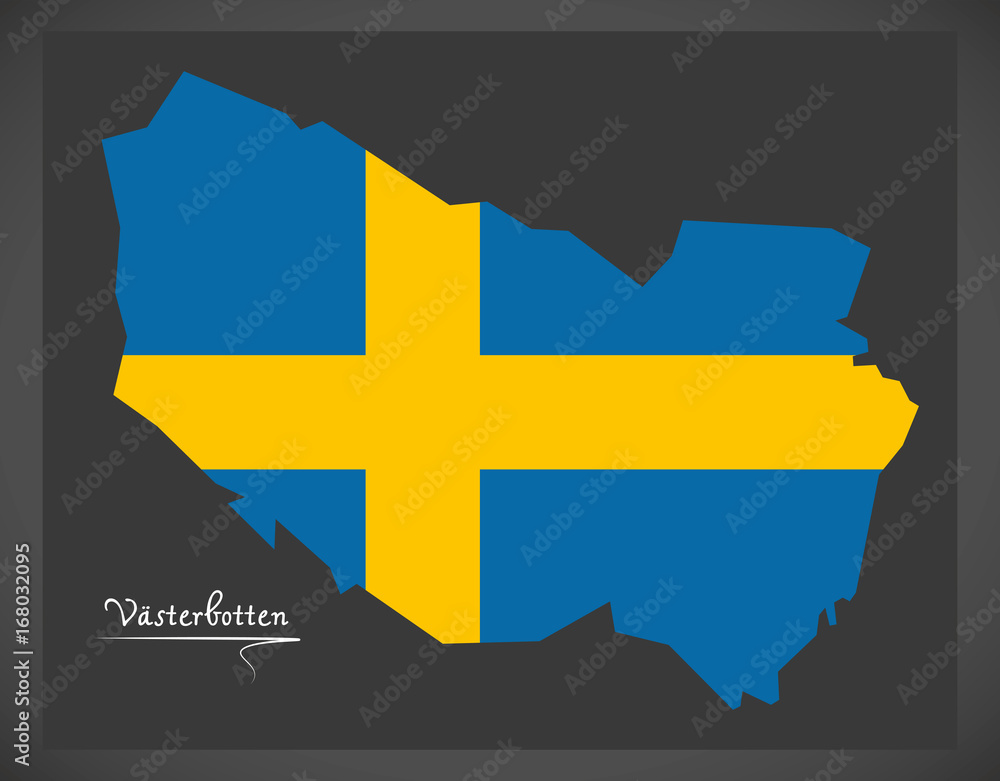 Vasterbotten map of Sweden with Swedish national flag illustration ...