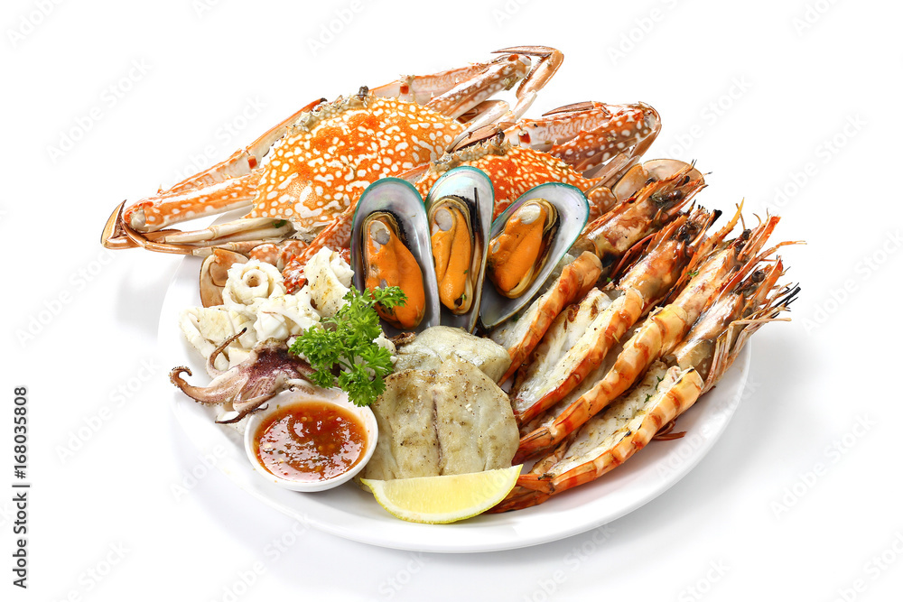 Roasted Mixed Seafood Contain Blue Crabs, Mussels, Jumbo Prawns ...