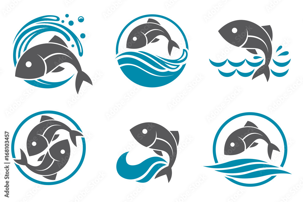 collection of fish icon with waves Stock Vector | Adobe Stock