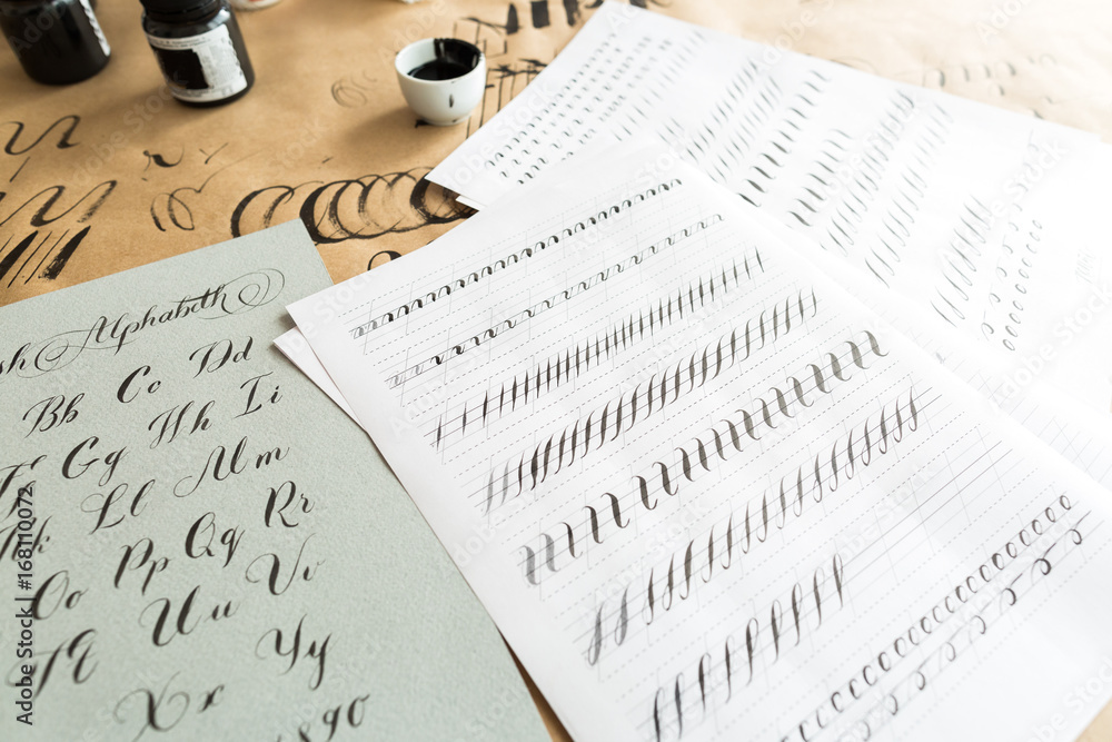 calligraphy, education, graphic design concept. lots of exercises for ...