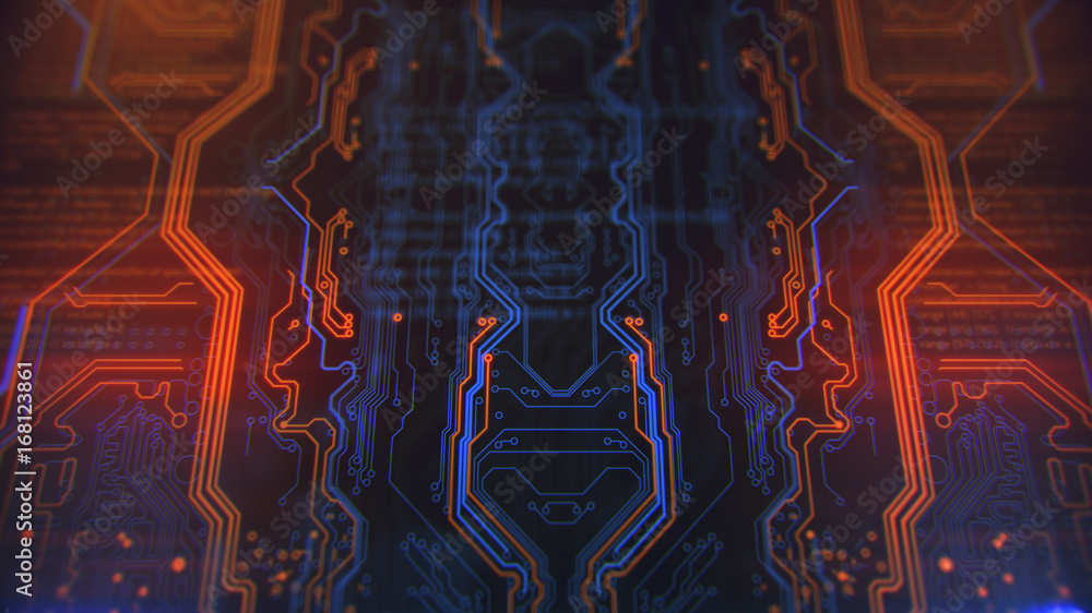 Technology Terminal Background. Orange, yellow, blue, background with ...