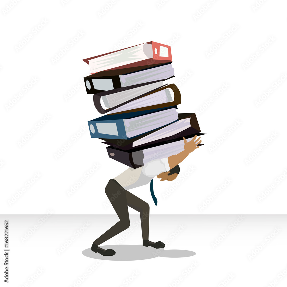 employee carries a large stack of papers concept workload Stock ...