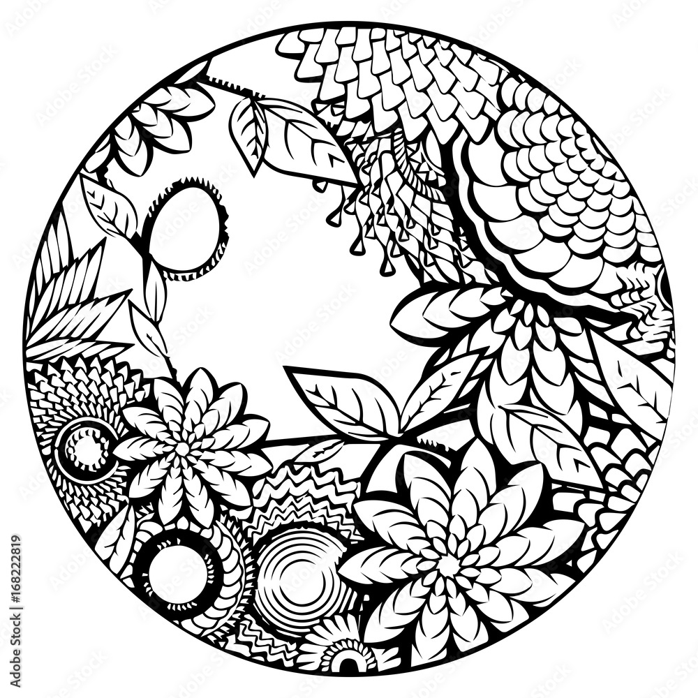 Mandala of plants for relaxing Stock Vector | Adobe Stock