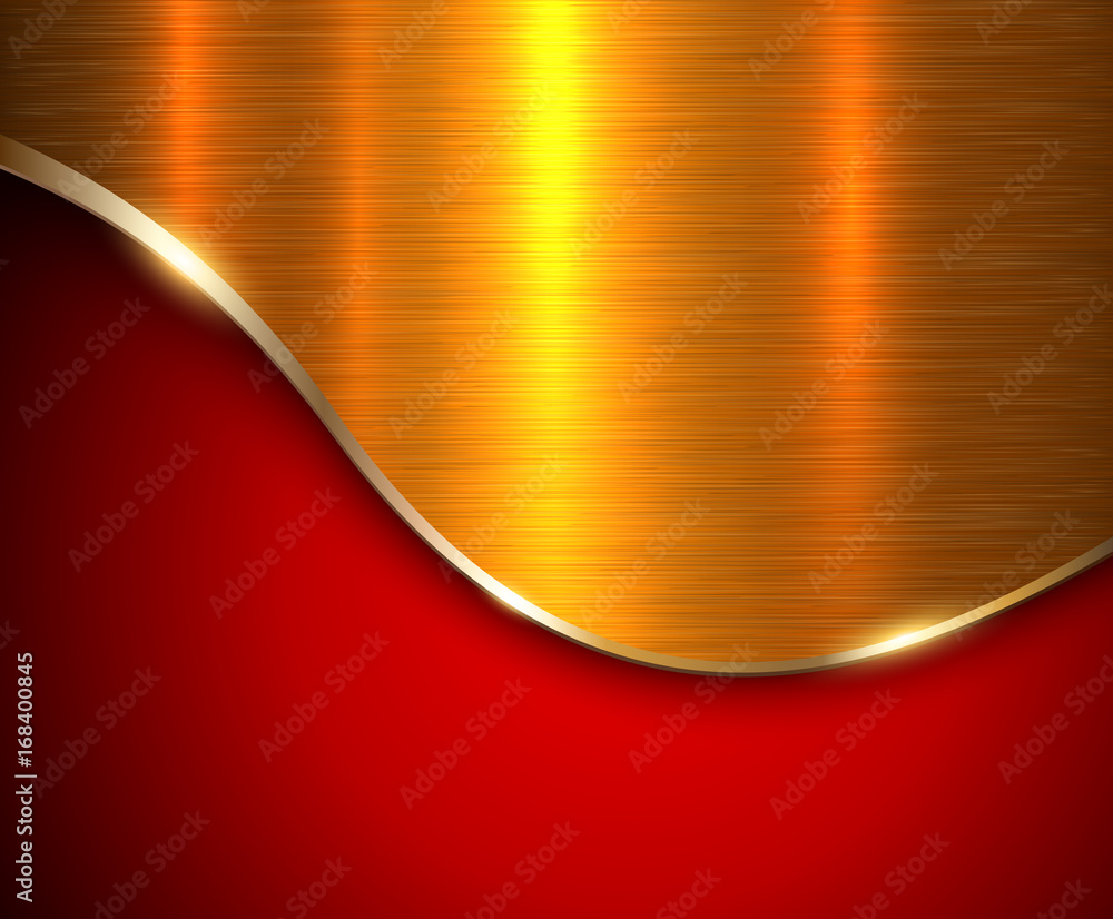 Red metallic background, elegant with gold wave and metal texture Stock ...