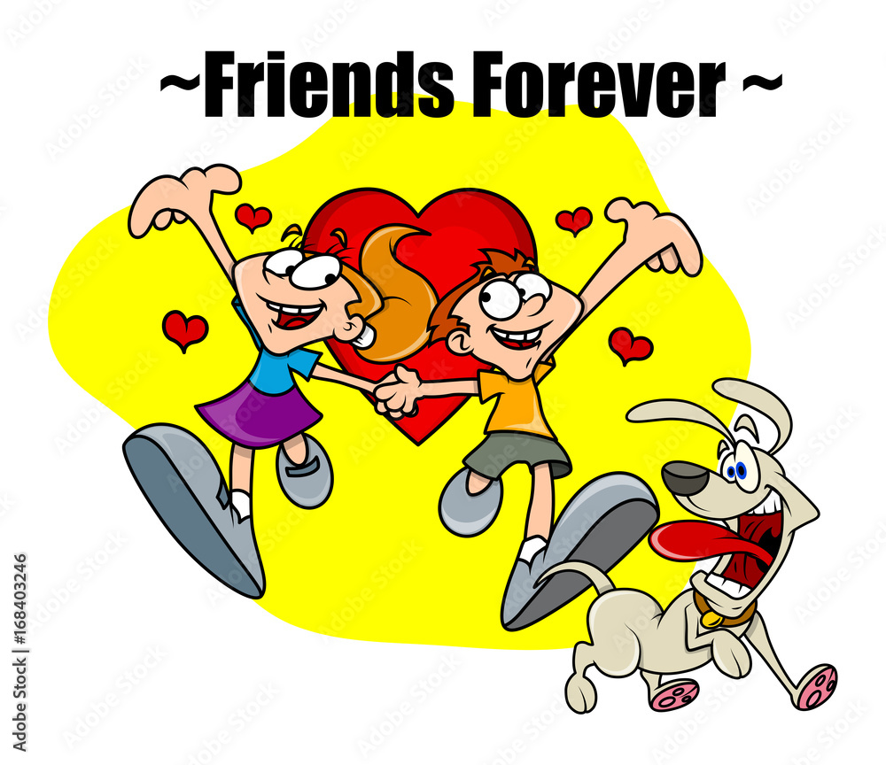 Happy Cartoon Kids Playing with Dog Stock Vector | Adobe Stock