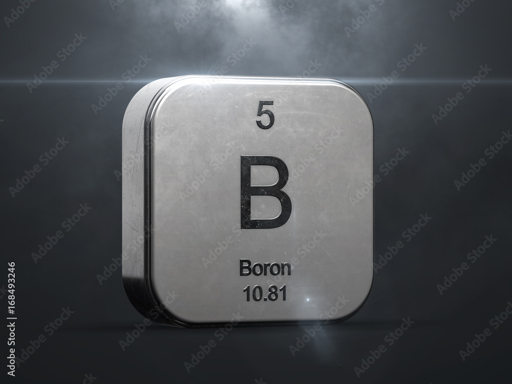 Boron element from the periodic table. Metallic icon 3D rendered with ...