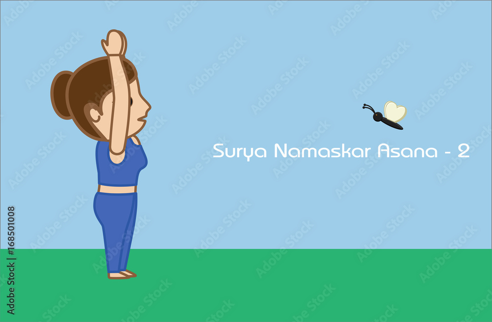 Yoga Cartoon Vector Pose - Surya Namaskar Asana Step - 2 Stock Vector ...
