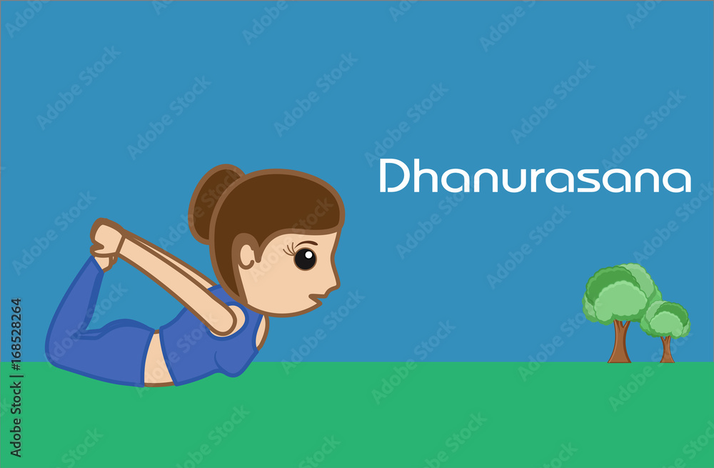 Yoga Cartoon Vector Pose - Dhanurasana Stock Vector | Adobe Stock